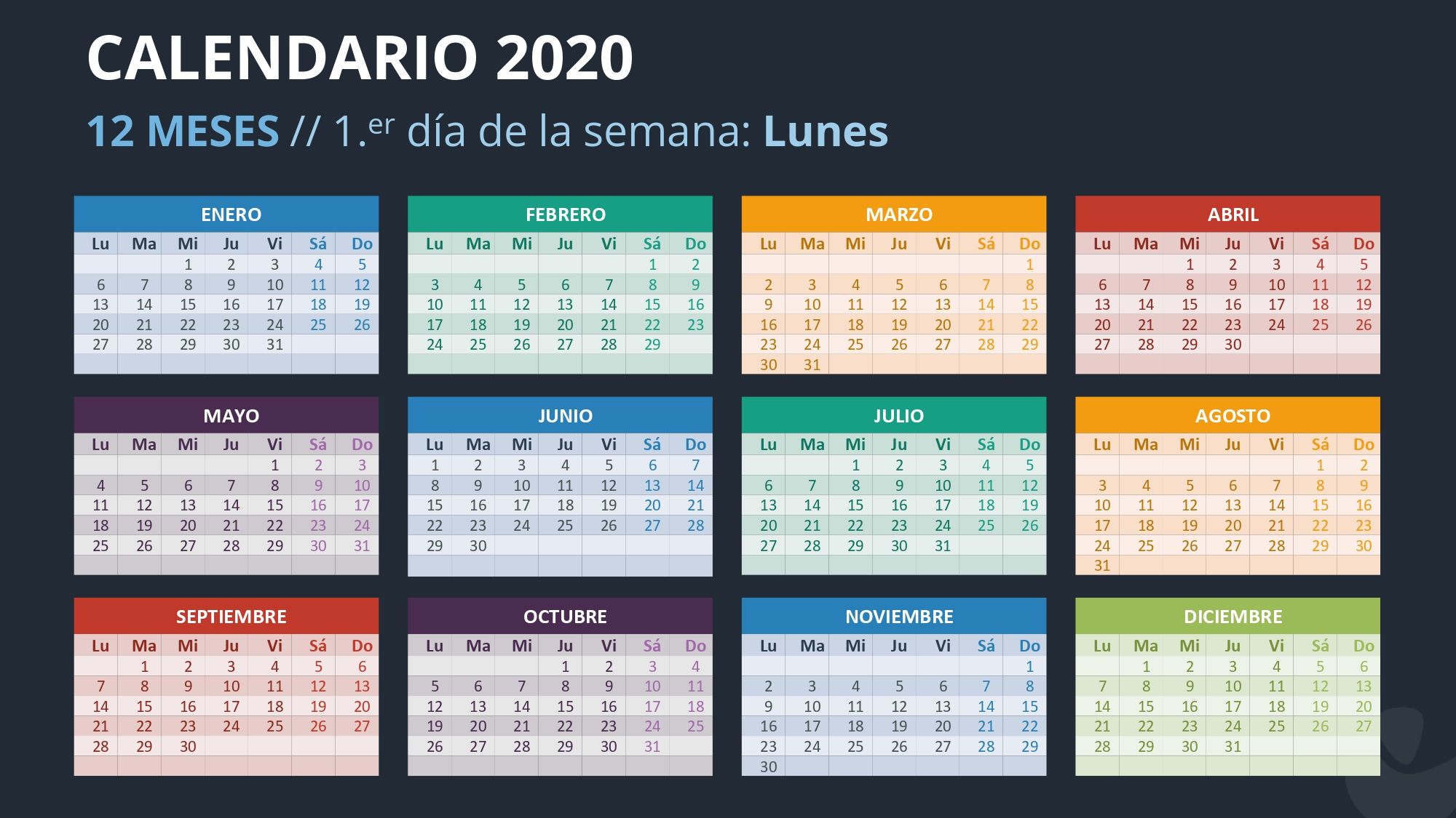 Calendario 2020 en PowerPoint | Temas PPT y Google Slides