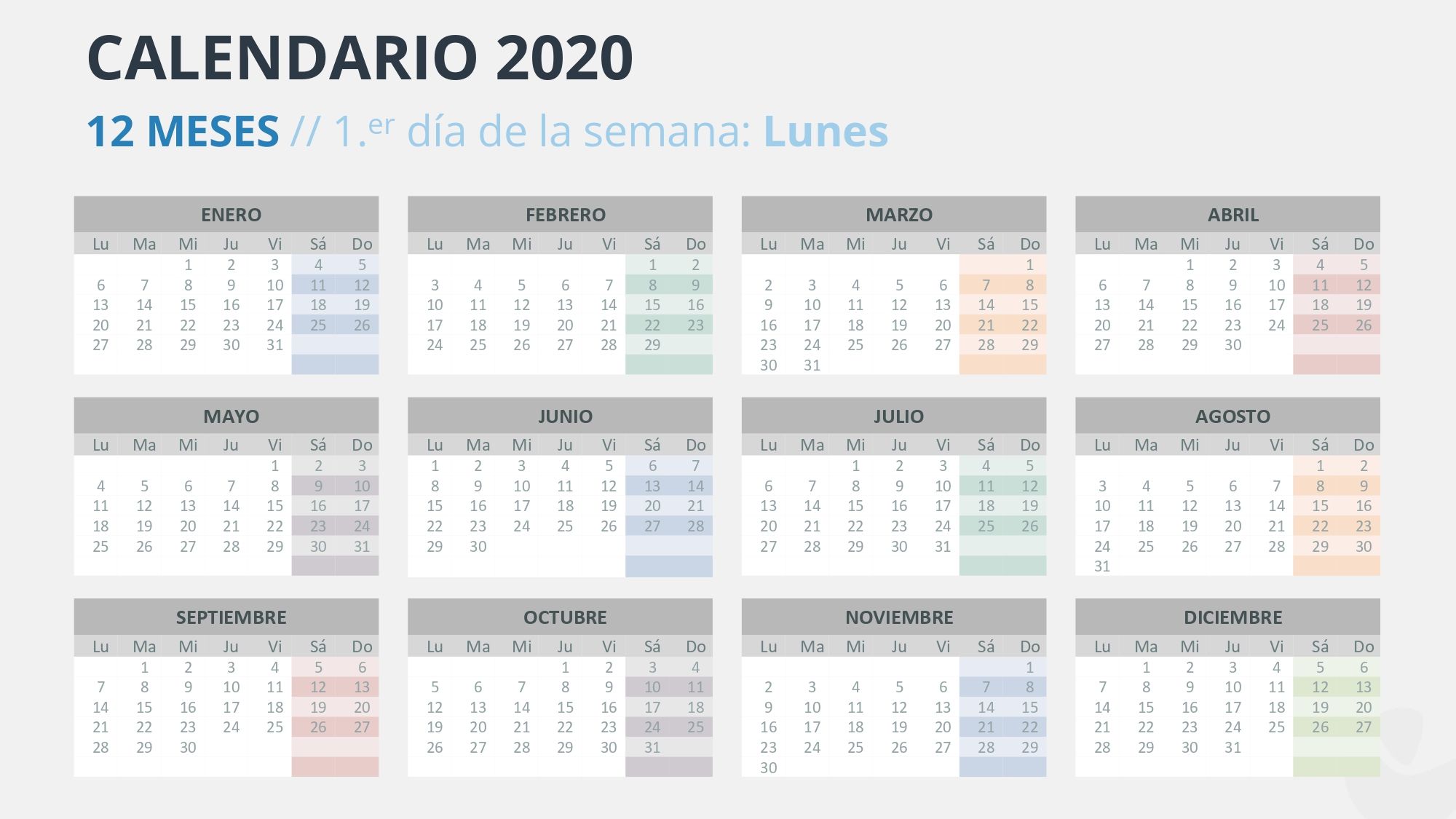 Calendario 2020 en PowerPoint | Temas PPT y Google Slides