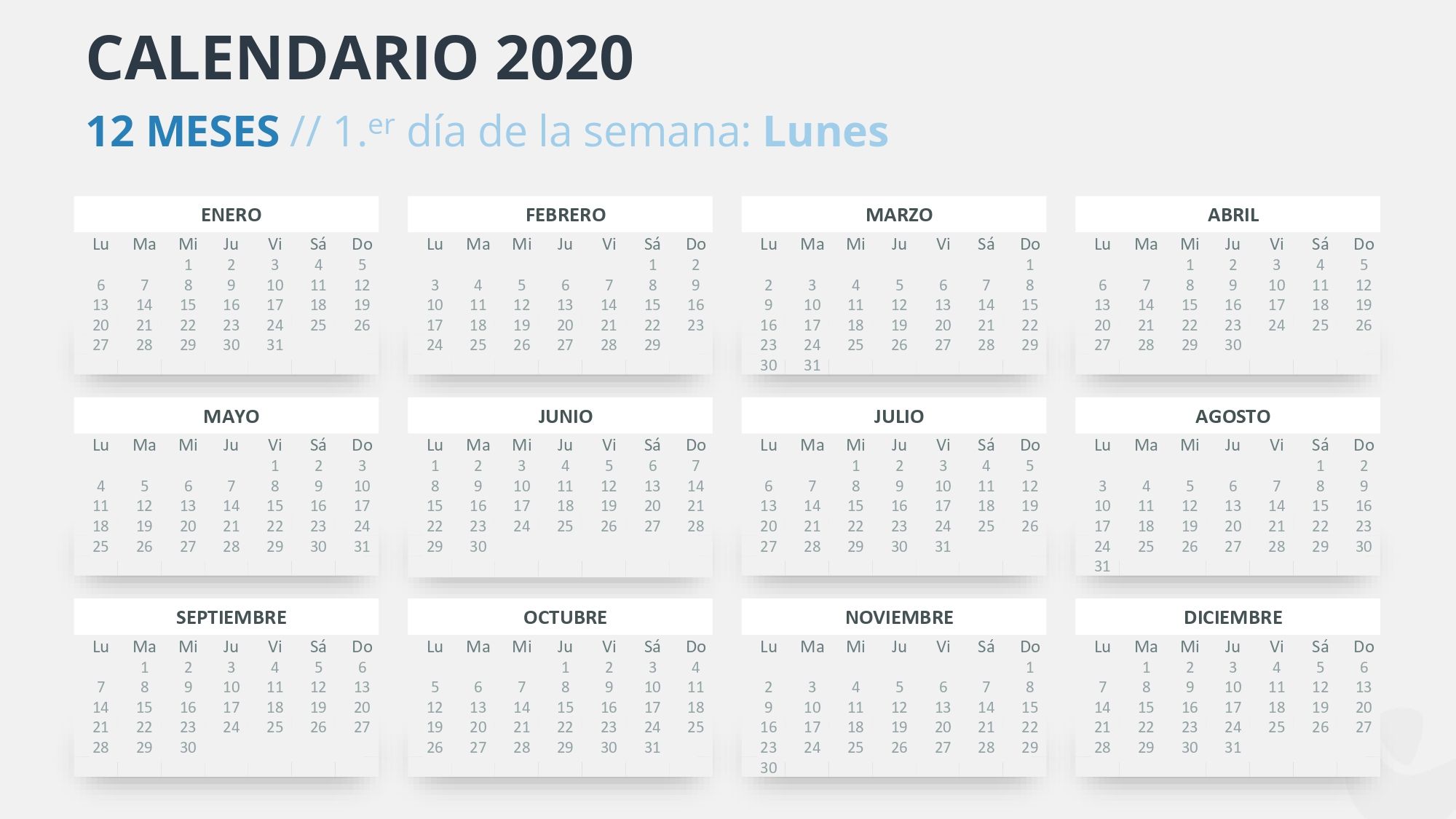 Calendario 2020 en PowerPoint | Temas PPT y Google Slides