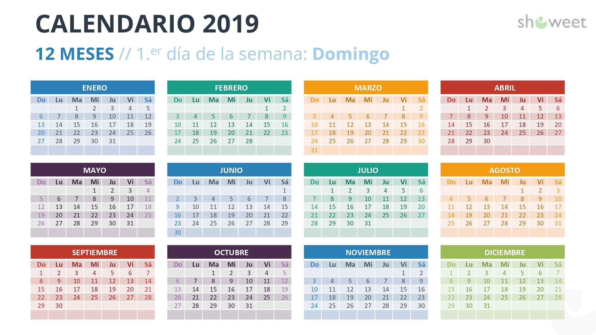 Calendario 2019 en PowerPoint