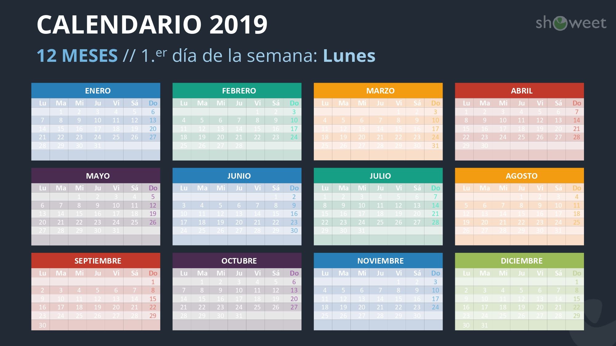 Calendario 2019 en PowerPoint